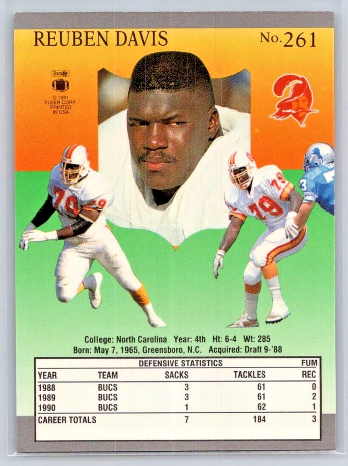 1991 Fleer Ultra Football - Reuben Davis - Tampa Bay Buccaneers - Base ...