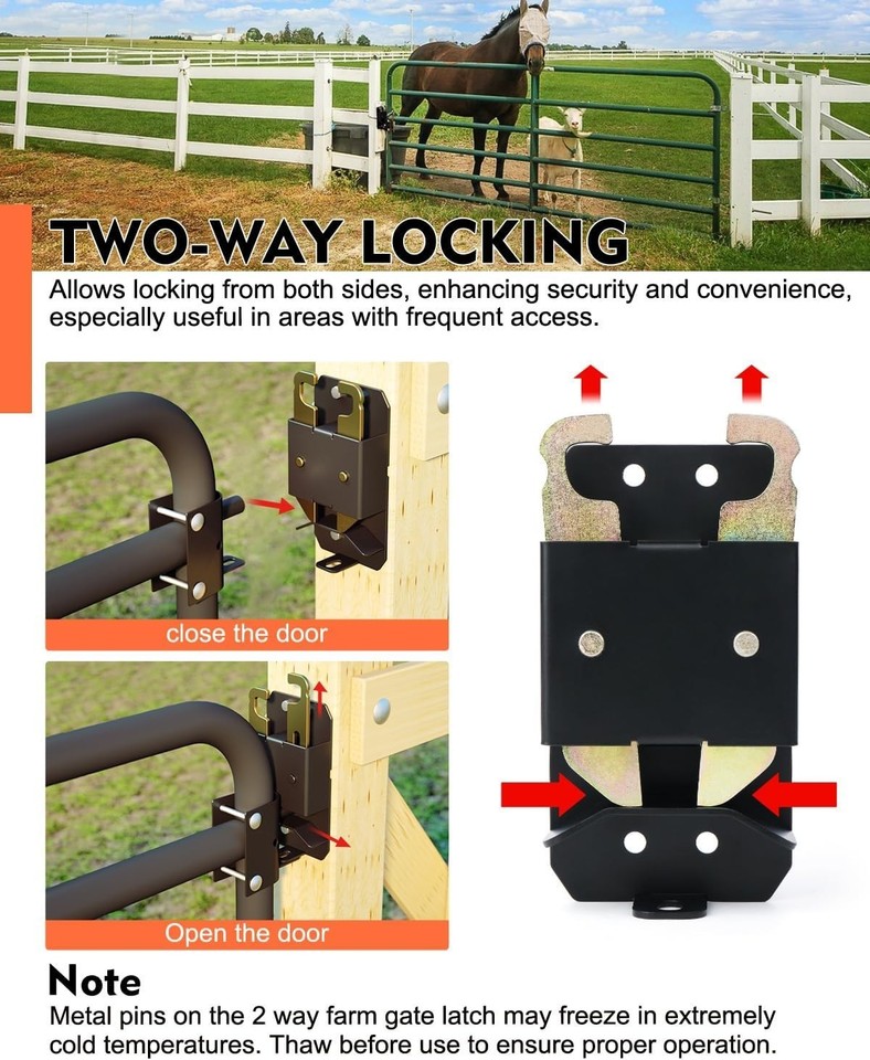 Heavy-Duty Two Way Farm Gate Latch Pastures/ Livestock Gate Lockable ...