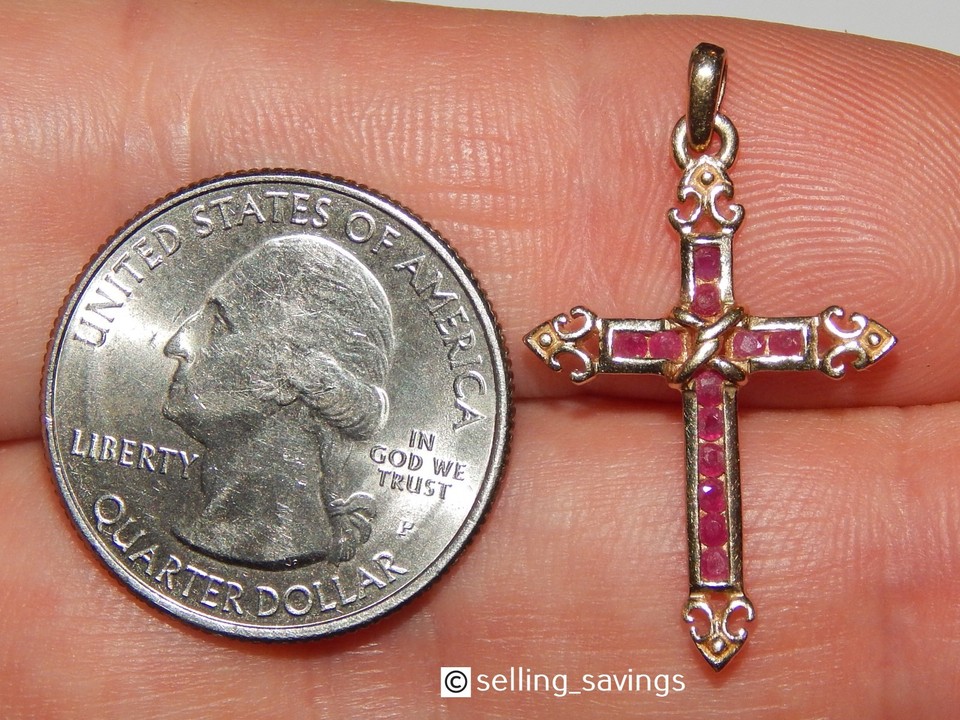 10K YELLOW GOLD RUBY 1.2 INCH CROSS CRUCIFIX NECKLACE PENDANT | eBay