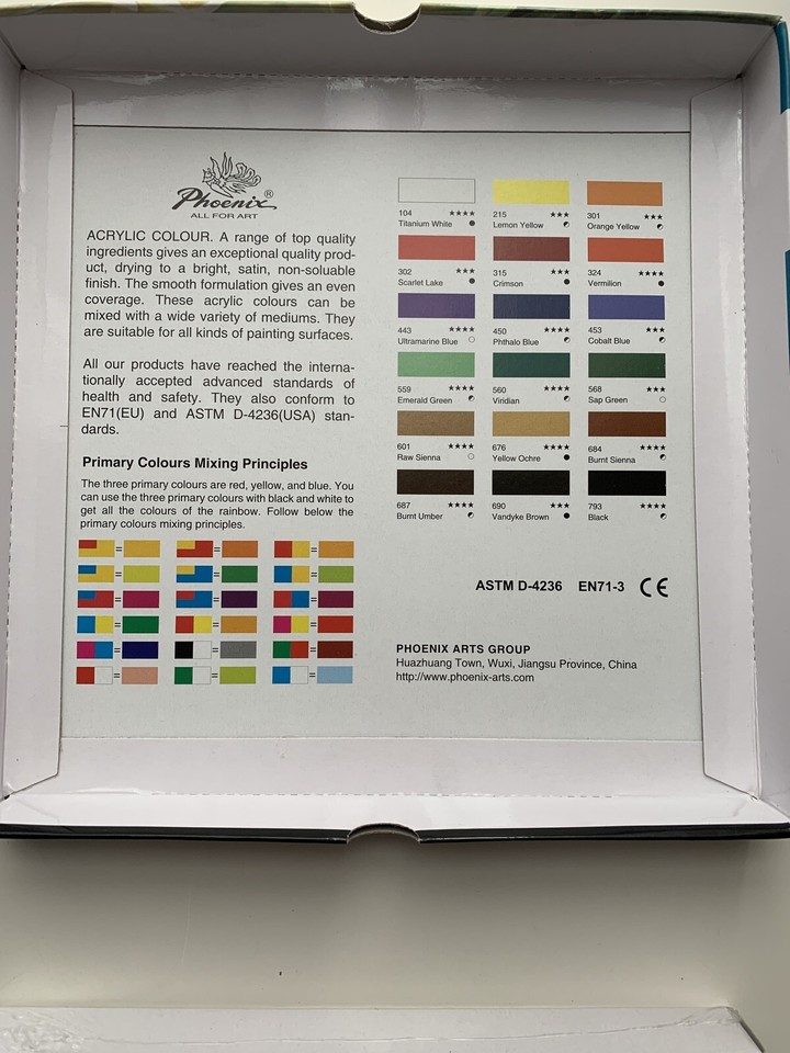 PHOENIX ACRYLIC COLOUR SET 18 COLOR SET PA1812 NEW SEALED PAINTING ...