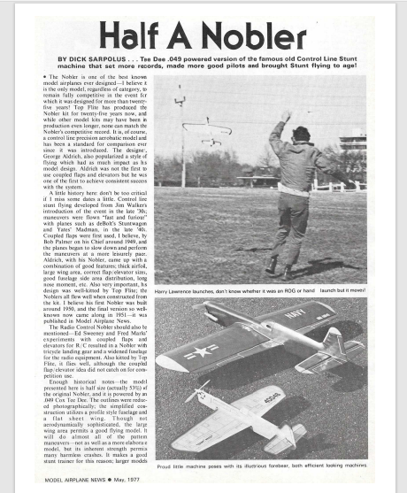 Brand New Sarpolus Nobler 1/2A Control Line SHORT KIT by ...