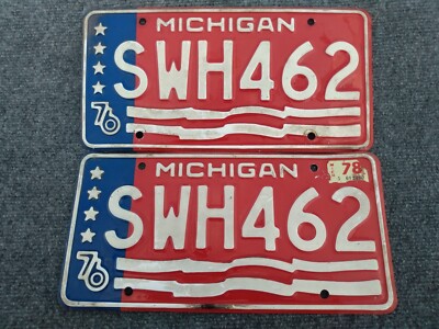1976 Michigan License Plate Pair Bicentennial # SWH462 | eBay
