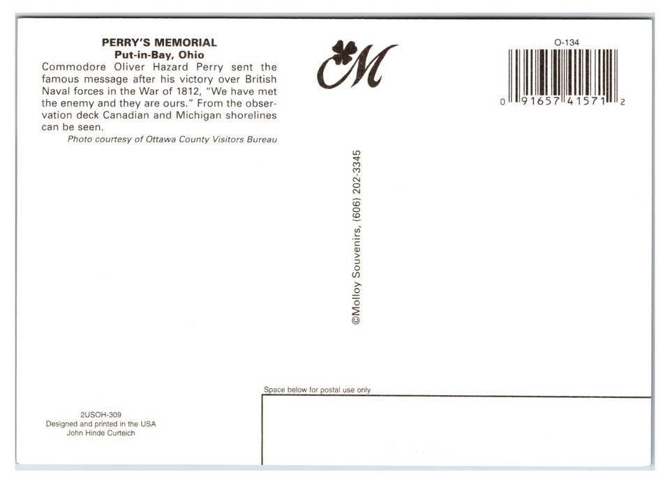 VTG 1990s - Perry's Memorial Lighthouse - Put-In-Bay, Ohio Postcard ...