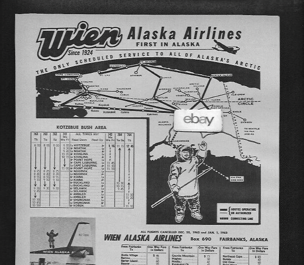 WESTERN ALASKA AIRLINES & WIEN ALASKA AIRLINES AD'S & SCHEDULE 1962 F ...