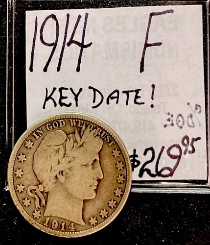 1914 50c Barber Silver Half Dollar (F) Key Date Coin ENN Coin & Cards ...