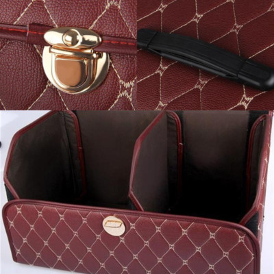 PU Leather Car Trunk Storage Box Collapsible Auto Organizer Bag Metal ...