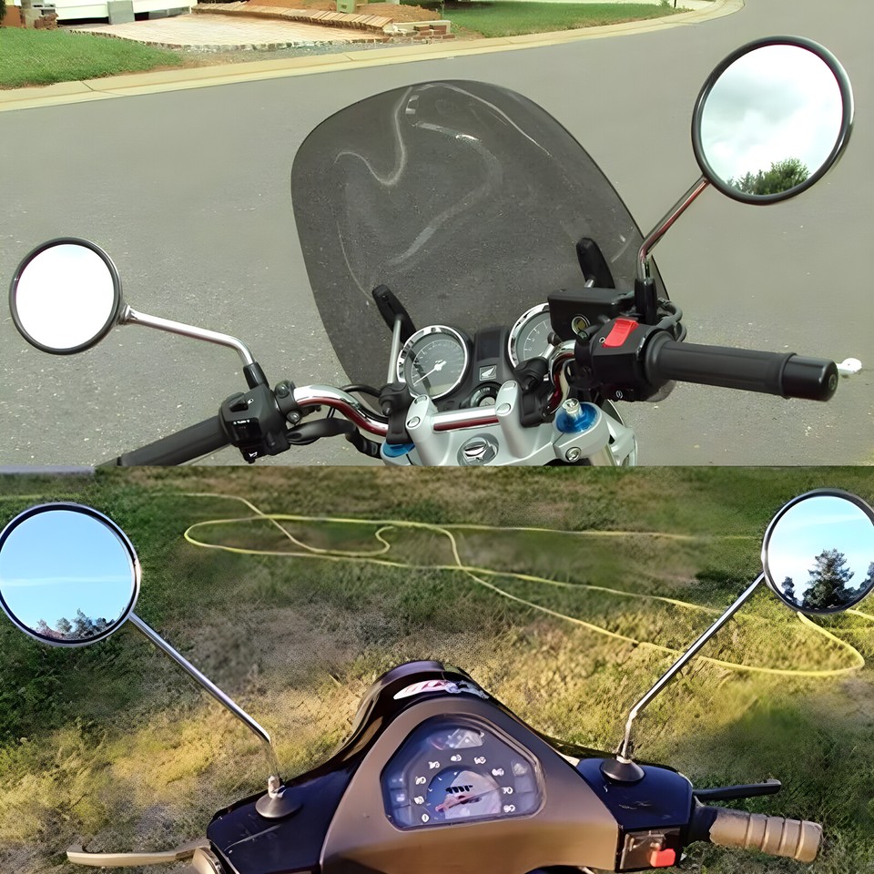 10mm Chrome Long Stem Motorcycle Mirrors Round For Harley Honda Scooter ...