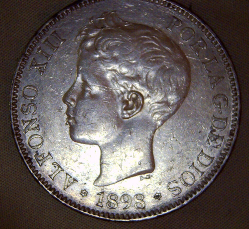 SPAIN 1898 5 Pesetas Silver Coin (.900) Five Alphonso - Make an offer ...