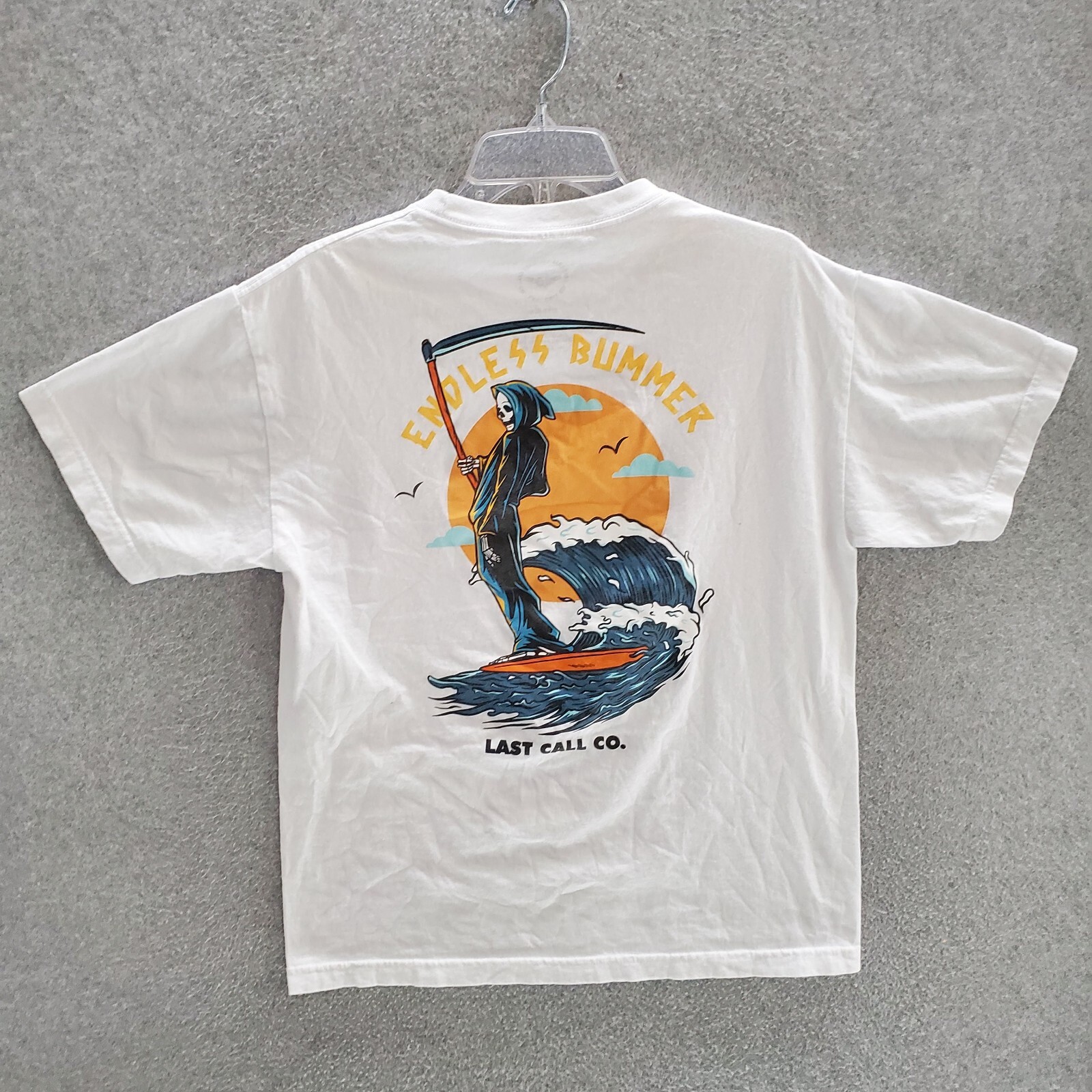 Last Call Men T-Shirt Medium White Grim Reaper Surfing Endless Bummer ...