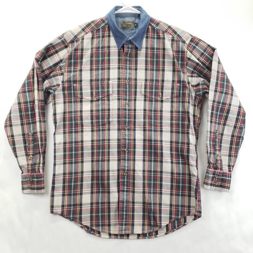 Vintage Roper Western Shirt Mens Medium Blue Red White Green Plaid ...