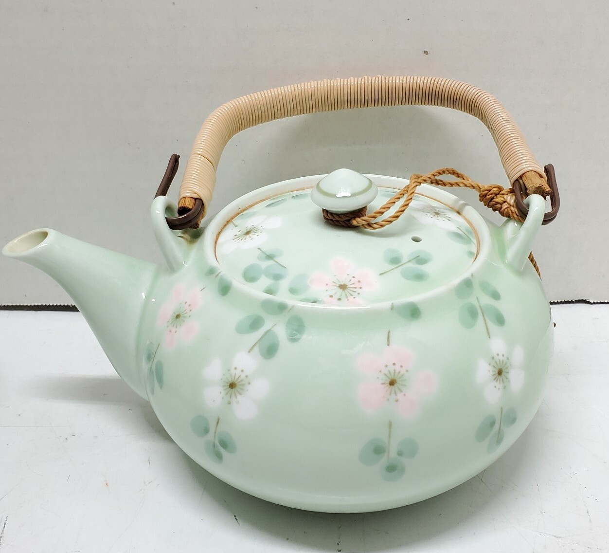 Vtg Asian Tea Set Service /4 Tea Pot w Lid Cups Green Forget Me Not ...