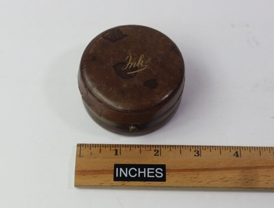 Antique 1800's Brass and Leather Travel Inkwell with Rare Blotter ...