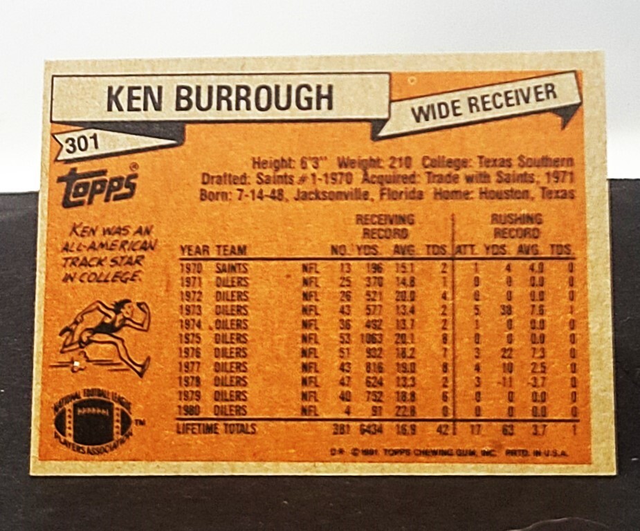 KEN BURROUGH Signed Autographed 1981 Topps Football Card #301 Houston ...