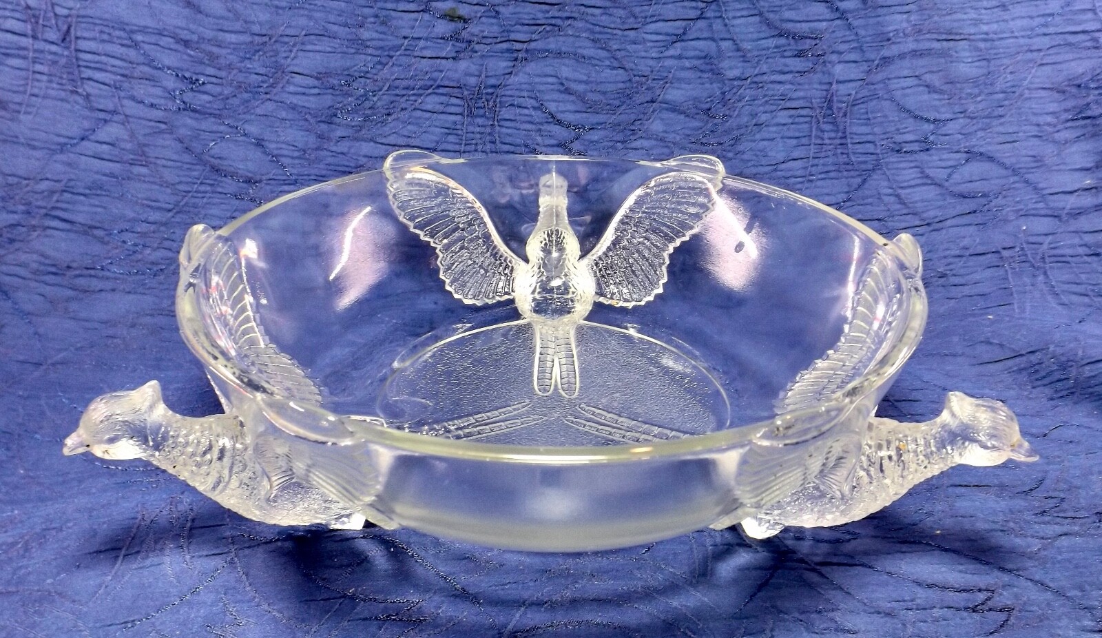 1950s Jeanette Glass Molded Pheasants Centerpiece Clear Glassware Bowl ...