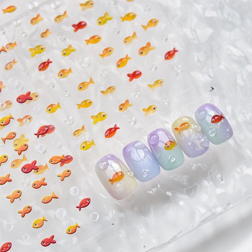 Little Red Fish Relief Nail Sticker Self-adhesive Small Koi Manicure ...