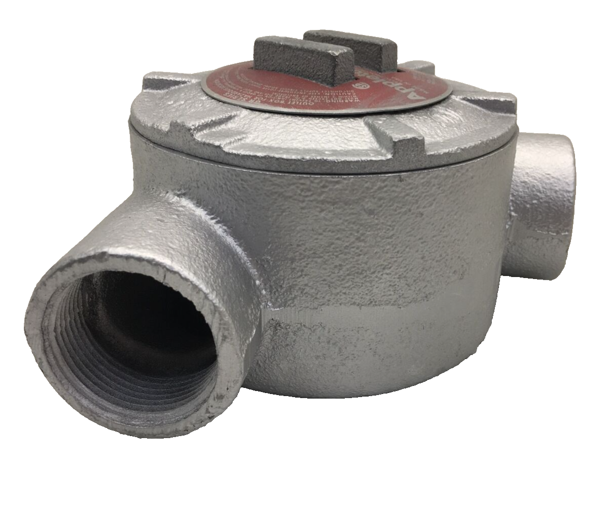GRN125 APPLETON 2 HUB ROUND CONDUIT OUTLET BOX WITH COVER AND 1.25 INCH ...