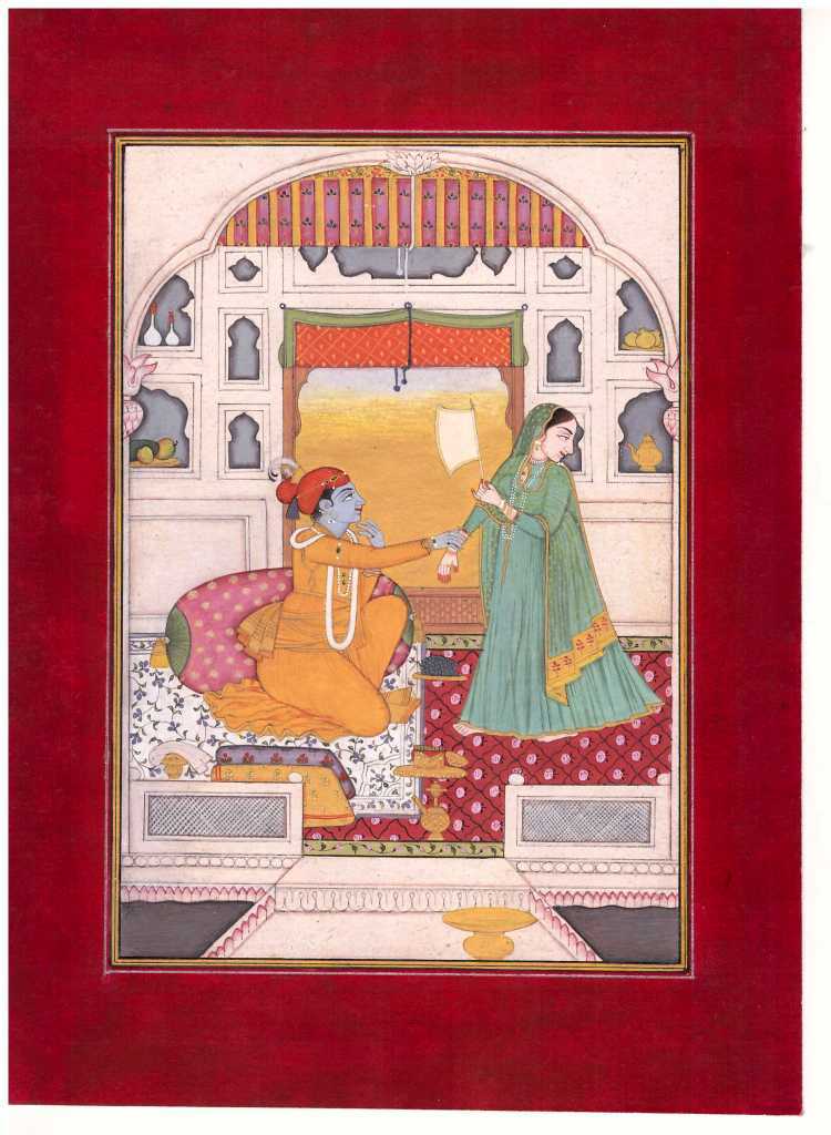 INDIAN MINIATURE PAINTING PAHARI STYLE BARAHMASA SUBJECT SHRAVAN MONTH ...