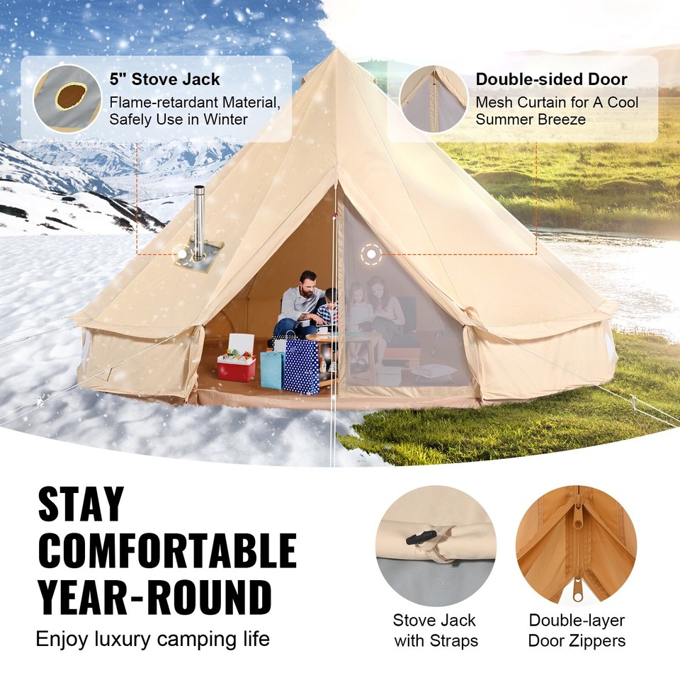 Canvas Bell Tent 3M 4M 5M 6M 7M 4-Season Camping Yurt Tent with Stove ...
