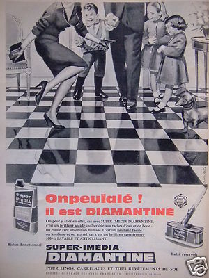 PUBLICITÉ 1961 DIAMANTINE BIDON ET BALAI RÉSERVOIR POUR LINO ...