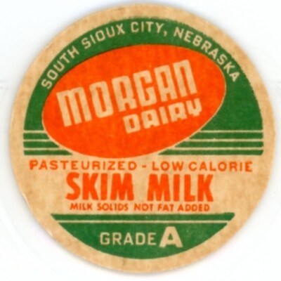 Milk Bottle Cap Insert- Morgan Dairy- South Sioux City, NE (Nebraska ...