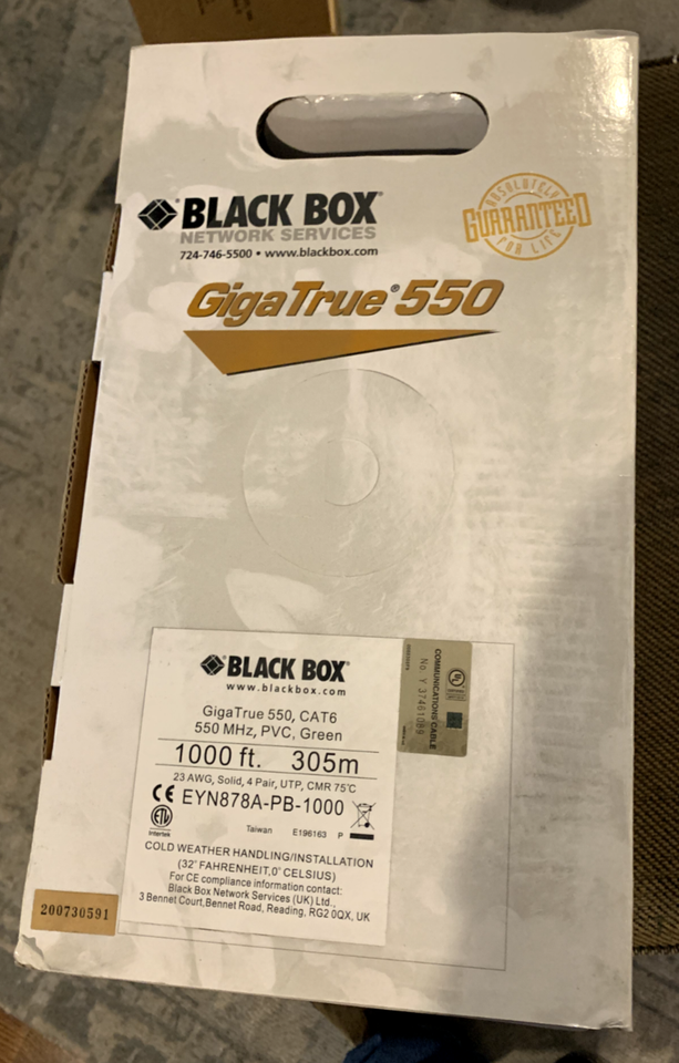 Black Box GigaTrue 550 CAT6 550MHz Bulk Cable, PVC, 23 AWG Solid GREEN ...