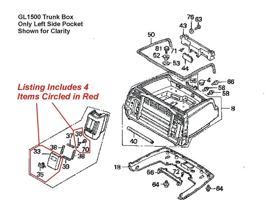 New Left Rear Storage Pocket Lid 94-96 GL1500 Goldwing OEM Honda Door # ...