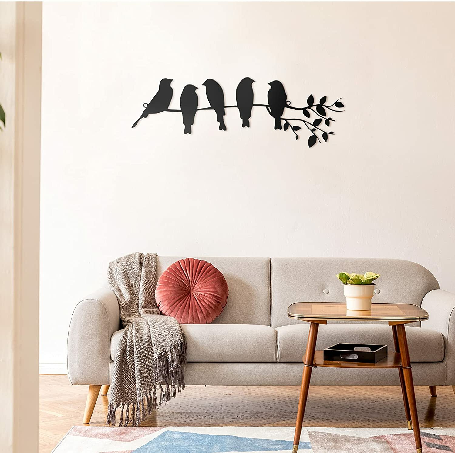 Metal Bird Wall Art 5 Birds on the Branch Wall Decor Leaves with Birds ...