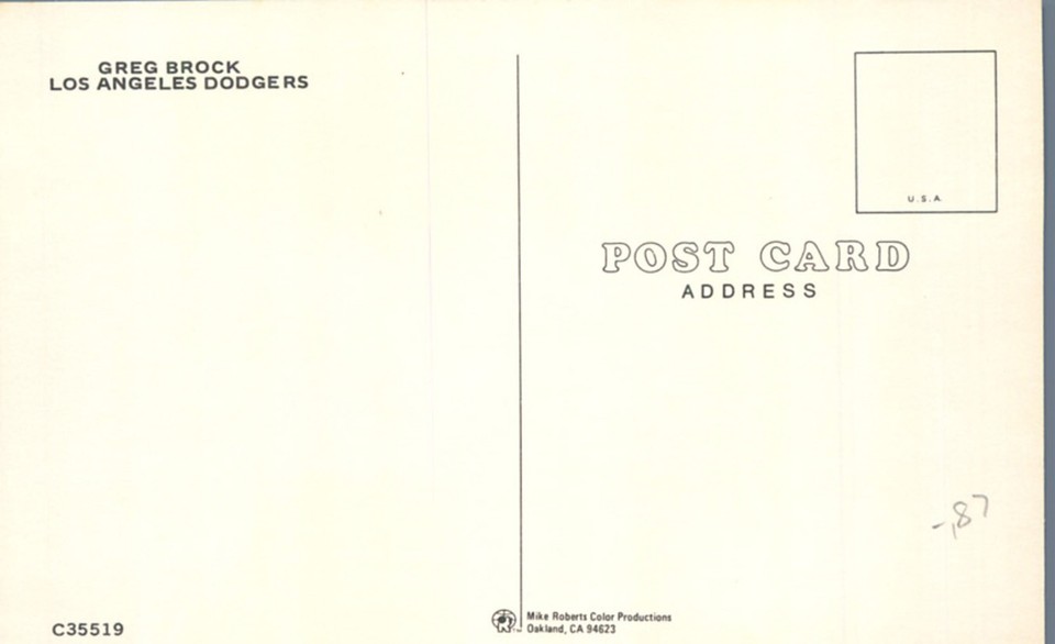 Greg Brock Los Angeles Dodgers Baseball circa 1983 Postcard | eBay