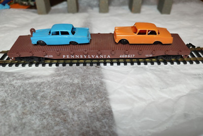 PMI Pennsylvania Flat Car w Autos HO Scale PRR Model Frieght Train Car ...