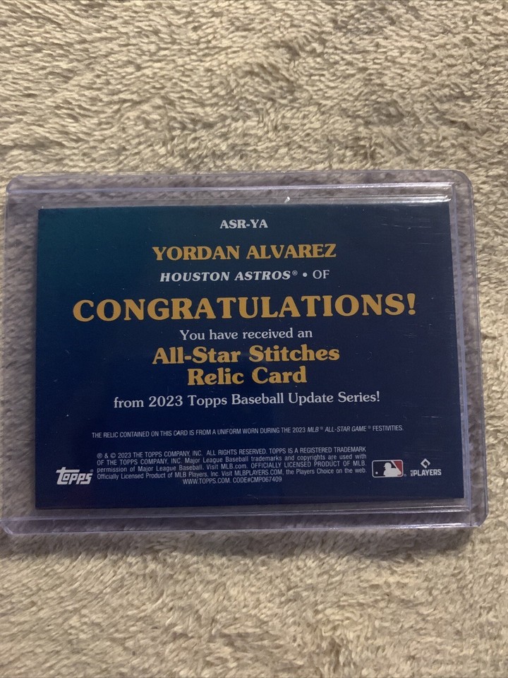 2023 Topps Update Yordan Alvarez All Star Stitches #ASR-YA Game Worn ...