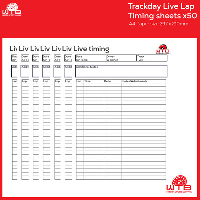 Track day/Motorsport pack of 20 Lap Timing A4 sheets | eBay UK