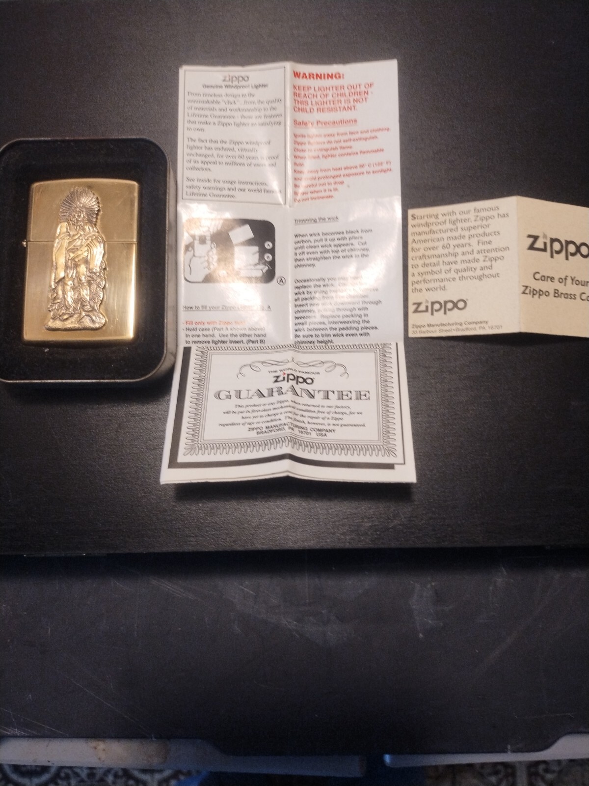 Vintage Zippo Lighter 1992 Barrett Smythe Native American Lighter Gold ...