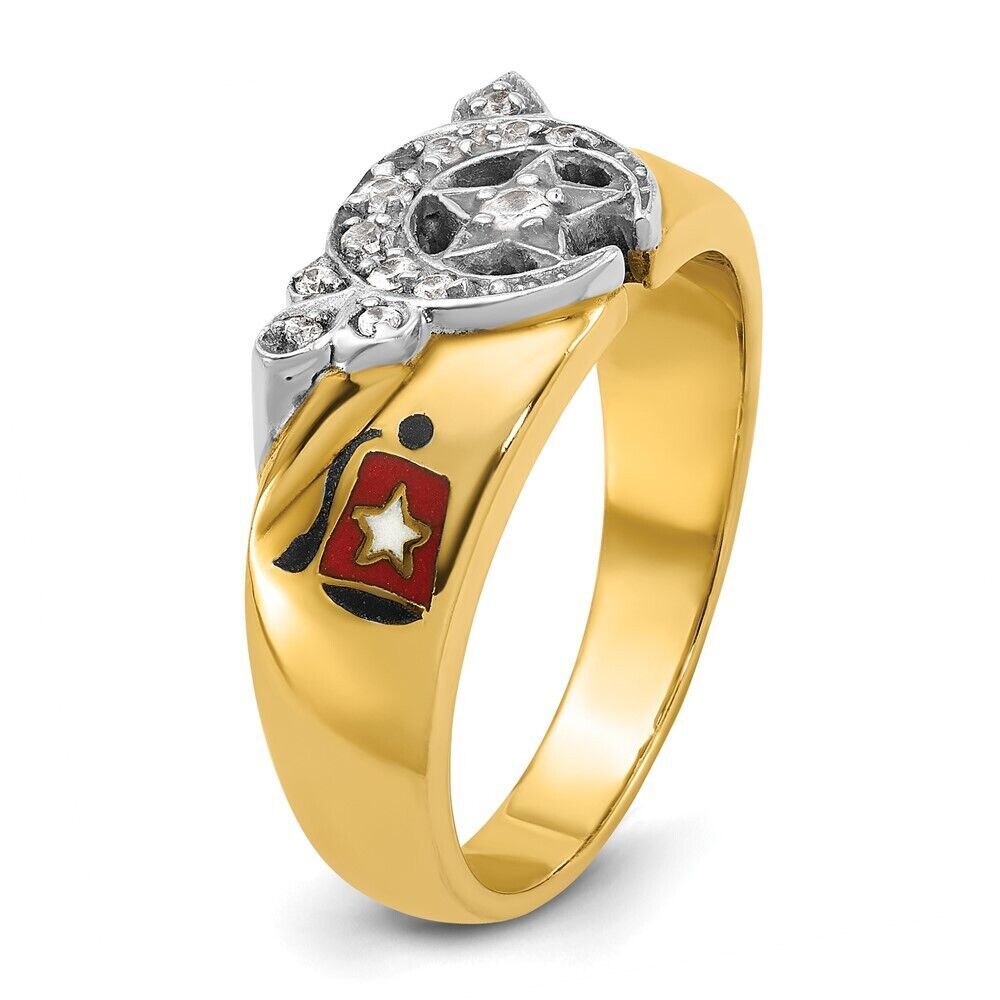 14k Two-tone Gold Multi-color Enamel and Diamond Masonic Shriner's Ring ...