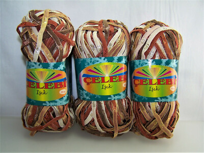 Celebi Isik Ribbon Metallic Yarn TOAST Brown Tan Rust Gold Colors Yarn ...