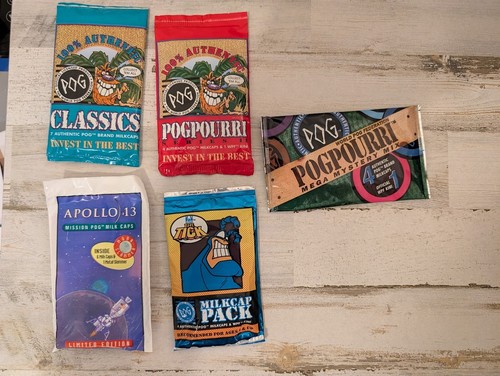 Collection of 5 POGS milkcaps packs. Promo rare original packs Tick ...