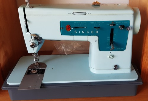 Vintage 60s Singer 347 Electric Heavy Duty Sewing Machine Duck Egg Blue ...
