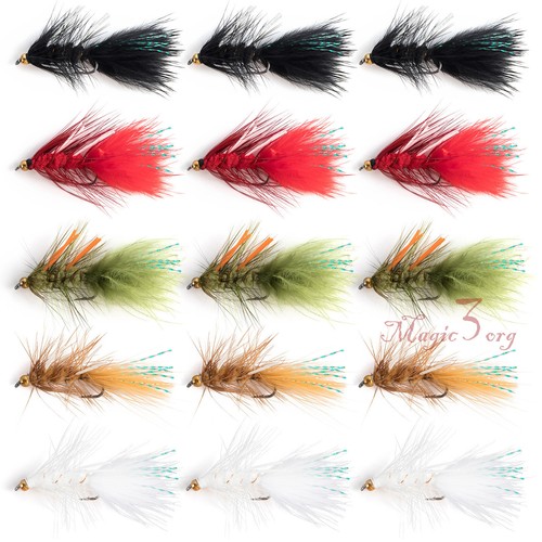 15Pcs Wooly Bugger Fly Fishing Flies for Trout Bass Salmon Streamer Wet ...