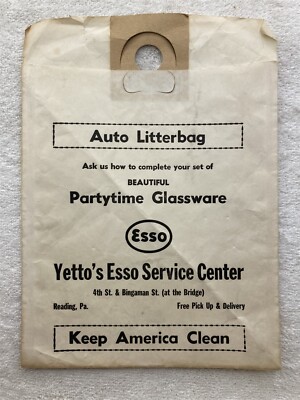 1960's 1970's Esso Gas Station Yetto's Reading PA Car Trash Bag Vtg | eBay