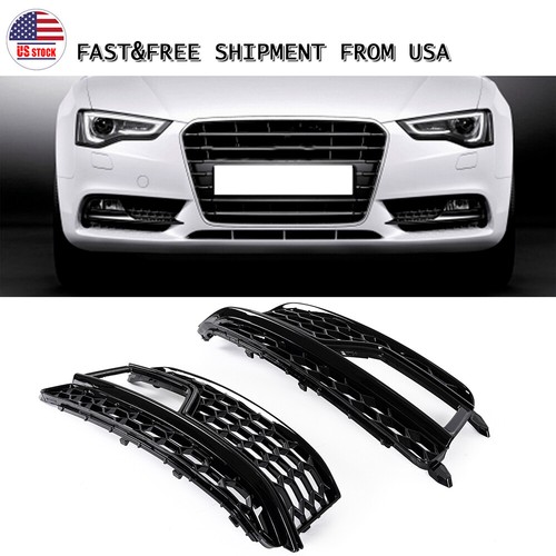 Black Front Bumper Fog Light Grilles Cover Trim For 2013-2016 Audi A5 S ...