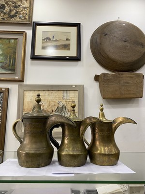 Antique Middle East Coffee Pot Set of Dallah Brass Kuwaiti Bedouin ...