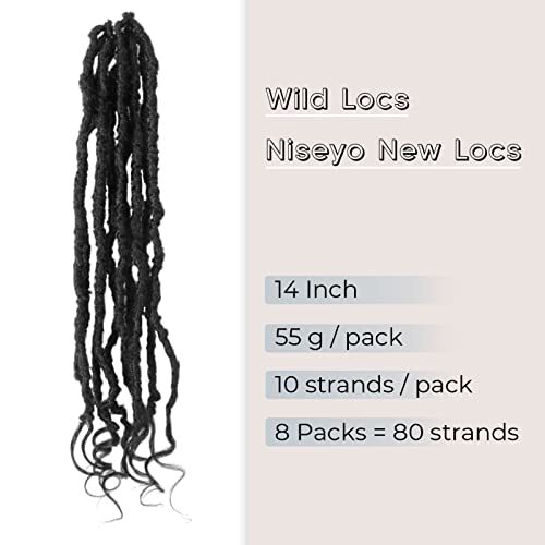 Wild Locs 14 Inch Distressed New Faux Locs with 14 Inch (8PCS) 1#/Jet ...