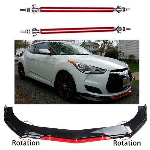 For Hyundai Veloster Front Bumper Red Lip Splitter Spoiler Glossy Black ...