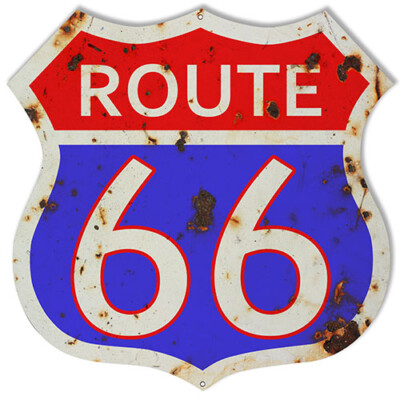 US ROUTE 66 HWY SHIELD SHAPED 15" HEAVY DUTY USA MADE METAL ADVERTISING ...