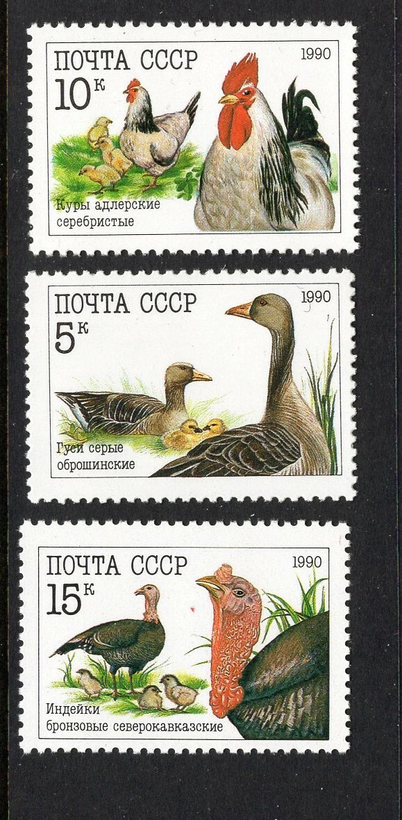 Russia 1990 OBROSHINSKY GEESE ADLER ROOSTER AND HEN TURKEYS SC 5909-11 ...