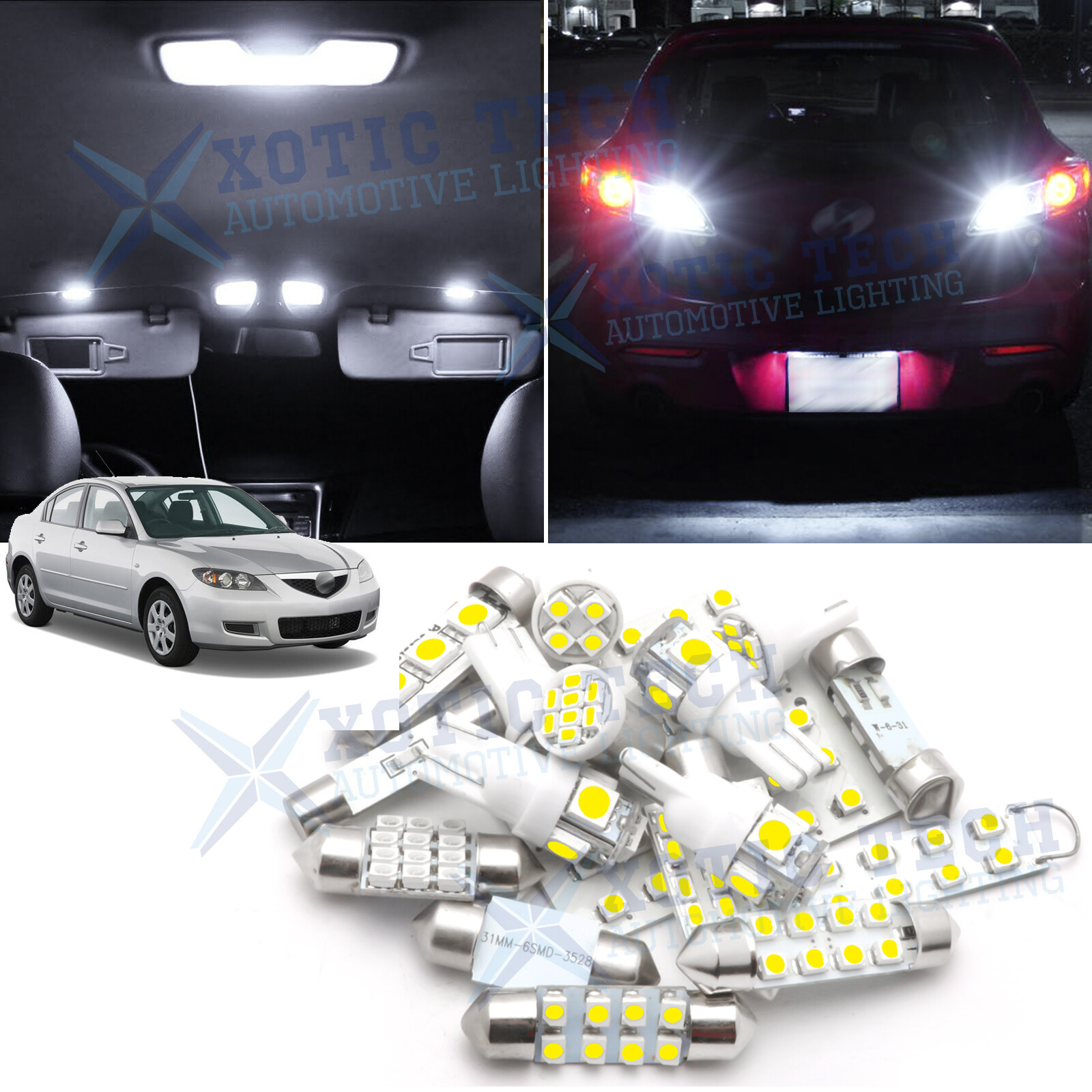 White LED Interior Reverse Light Package Kit For Mazda 3 2004-2009 ...