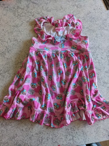 Girls Pink Earth Magic/Heart/ Teddy face print A-Line frill Dress 7 ...