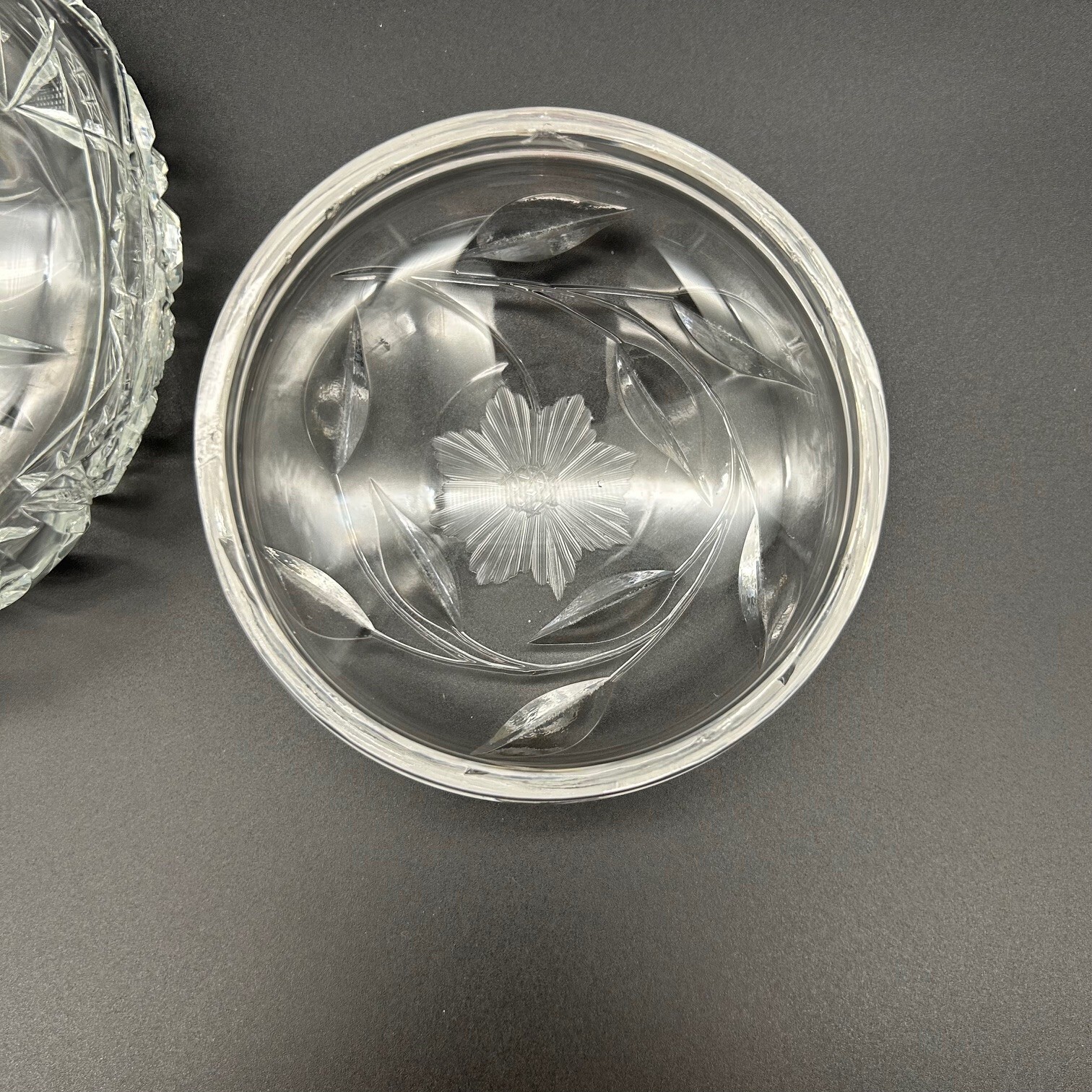 American Brilliant Cut Glass Vanity Puff Jar with Lid Wheel Flowers ...