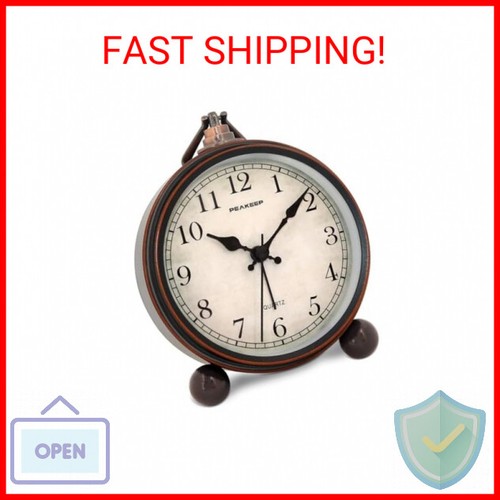 Peakeep 4" Small Battery Operated Antique Retro Analog Alarm Clock with ...