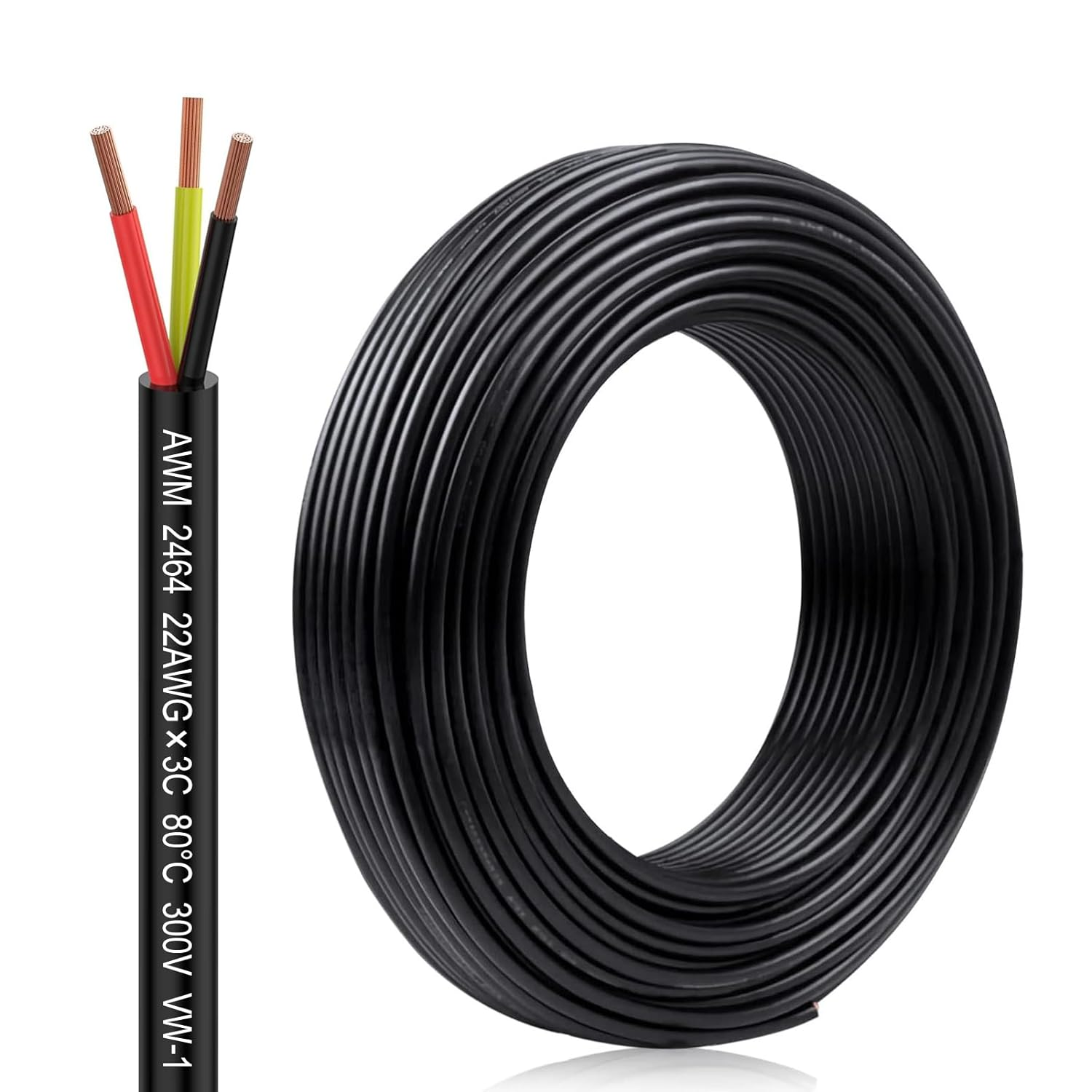 22 Gauge 3 Conductor Electrical Wire 22AWG Electrical Wire Stranded PVC ...