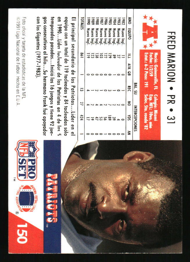 1991 Pro Set Spanish #150 Fred Marion | eBay